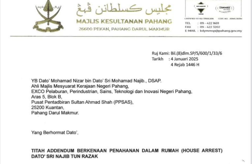 Peguam Najib dedah surat daripada Istana Pahang | Malaysia Tribune